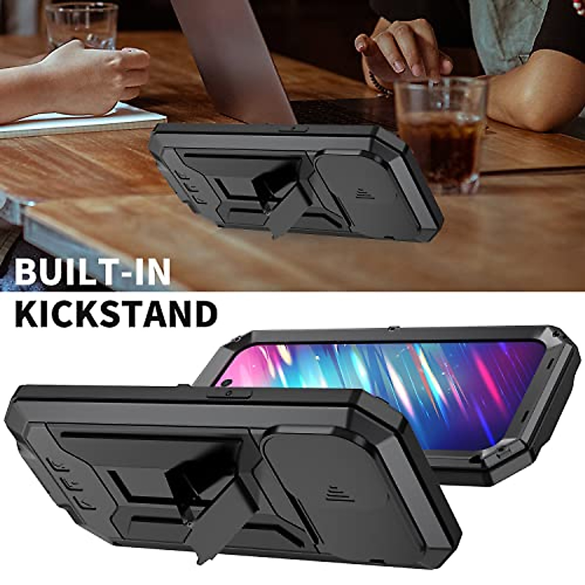 Lunivop Armor Compatible with for iPhone 14 Pro Case 6.1 inch 2022 with Screen Protector Armored Metal Silicone 360° Full Camera Protection Shockproof Phone Case Metallic Heavy Duty (Black)