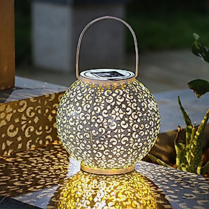 Solar Big Lantern Hanging Garden Outdoor Lights Metal Waterproof LED Table Lamp Decorative
