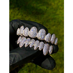 Shop-iGold 14k White Joker Gold Grillz for Mouth Top Bottom Hip Hop Teeth Grills for Teeth Mouth Grillz for Mouth Top Bottom Hip Hop 8 Teeth Grills for Teeth Mouth Set (Top & Bottom Set)