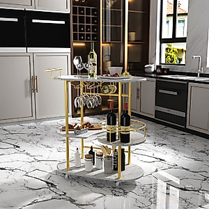 PAUKIN Gold Bar Carts with 4-Tier Storage Shelves, Mobile Bar Serving Cart with Wine Rack and Glass Holder, for The Home, Kitchen, Living Room, Dining Room