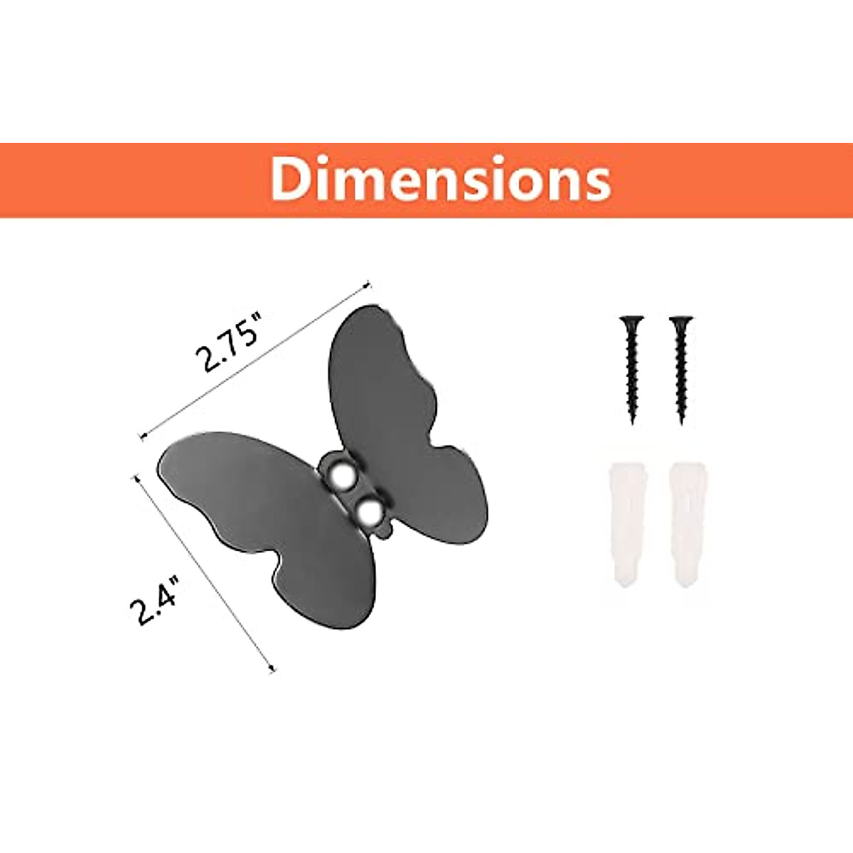 Z metnal Decorative Coat Hooks, Small Modern Black Brass Hanger, Butterfly Bath Towel Hook, Hat Hooks Robe Hooks for Entry Bedroom, Stainless Steel, Wall Mounted, 2 pcs