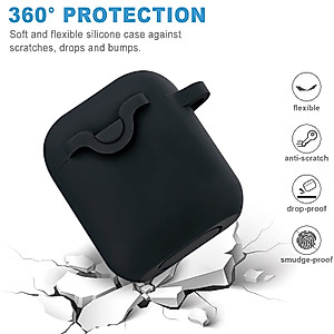 VOTILE Secure Lock Silicone Case Compatible with AirPods Case 1 & 2 with Bling Keychain, Soft Protective Earpod Case Cover Earbuds Cases Women Girls for Apple Air Pod 2 Case - Black