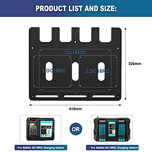 Riuog Wall Mount for Makita Battery Holders and Chargers Wall Mount, Stable 4 Piece Battery Holder 18V 14.4V and Charger Holder and Cordless Drill Driver, Order in Workshop and Garage