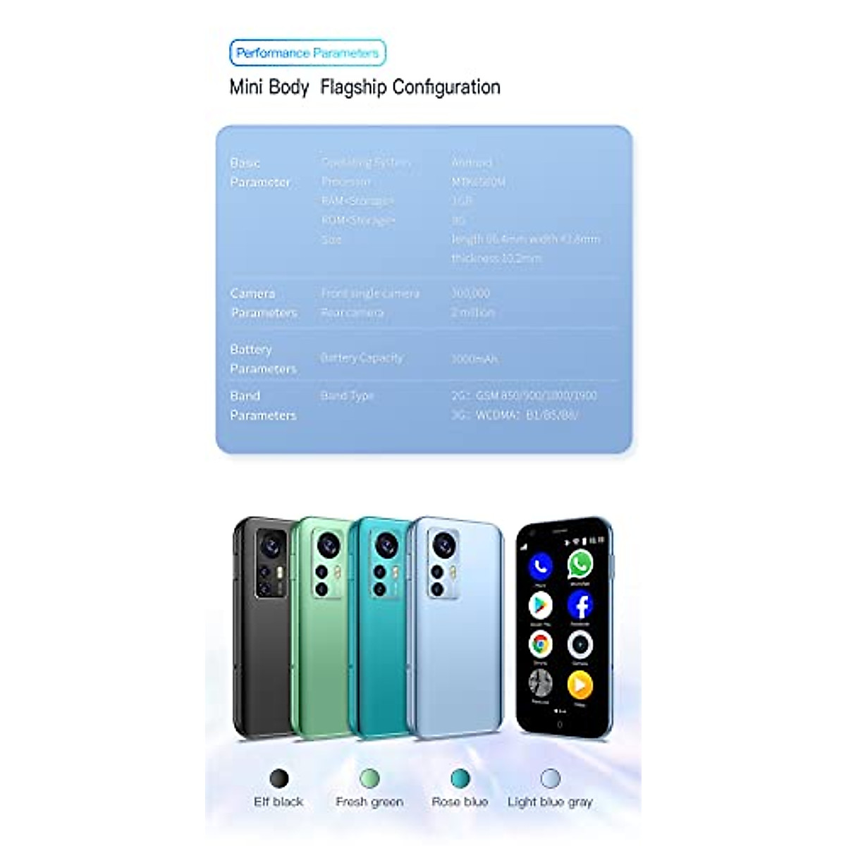 SOYES D18 Mini Phone Small Smartphone 3G Students Mobile Phones 1GB RAM 8GB ROM Android 6.0 Tiny Cellphone for Children (Sky Blue)