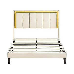 Anwick Queen Bed Frame with Headboard,Modern Upholstered Platform Bed Frame Queen Size with Storage Underneath and Wooden Slat for Living Room,Bedroom Heavy Duty (Queen, Beige)