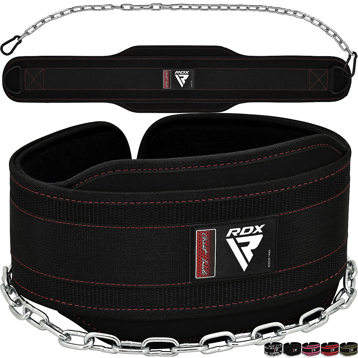 RDX Dip Belt for Weight Lifting, Heavy Duty 36 Inch Adjustable Steel Chain, Dipping Belt Chin Pull Ups Gym Training Bodybuilding Powerlifting Fitness Workout, 6” Padded Neoprene Back Support Men Women