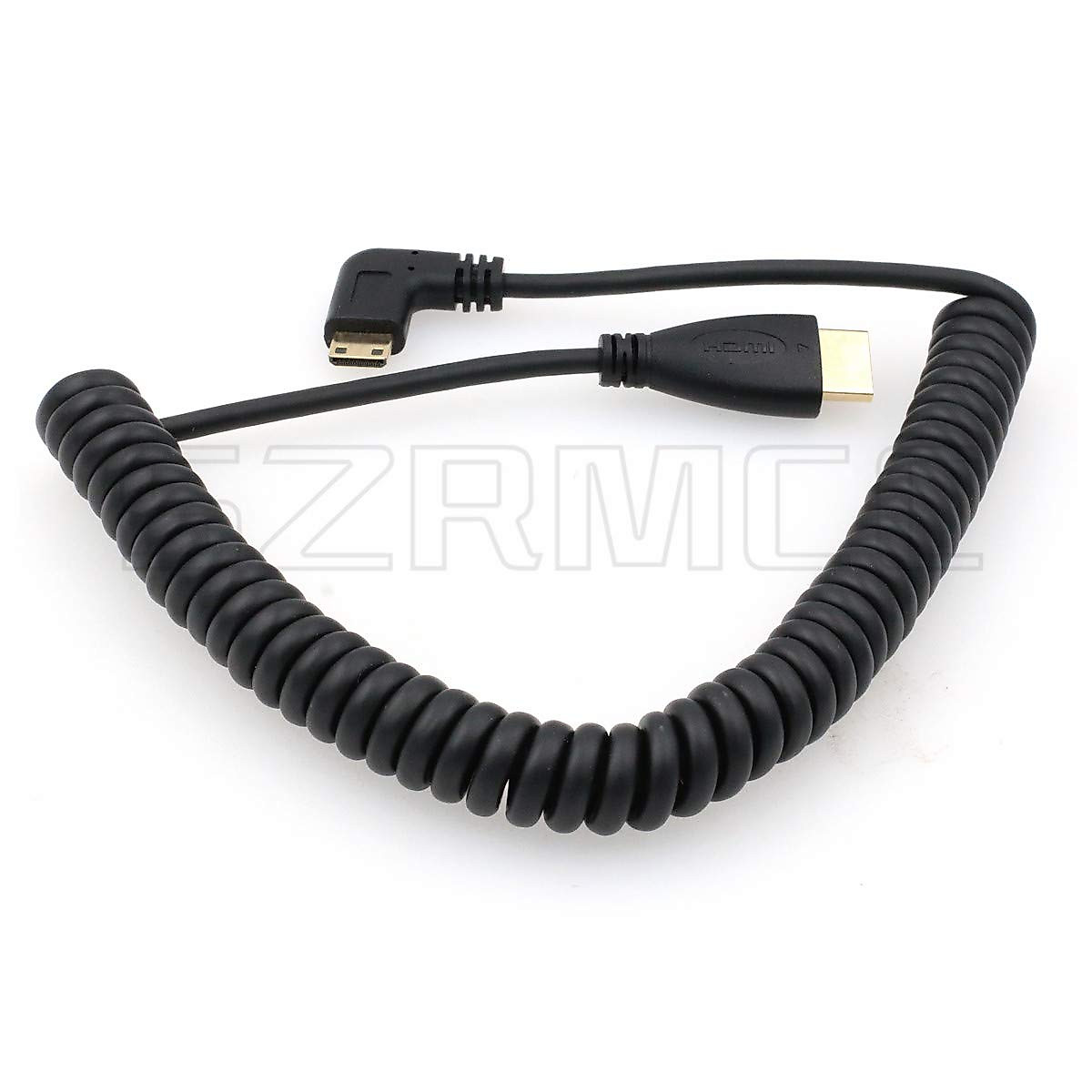 SZRMCC Left Angled Mini HDMI to Full HDMI High Speed Coiled Cable for Canon Sony DSLR Camera ATOMOS Monitor (Left Mini HDMI-HDMI)