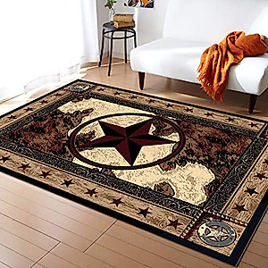 Area Rug 4'x6' Western Texas Star on Wood Panel Rustic Vintage Style Non-Skid Rubber Backing Modern Runner Rug Indoor Carpet for Bedroom/Living Room