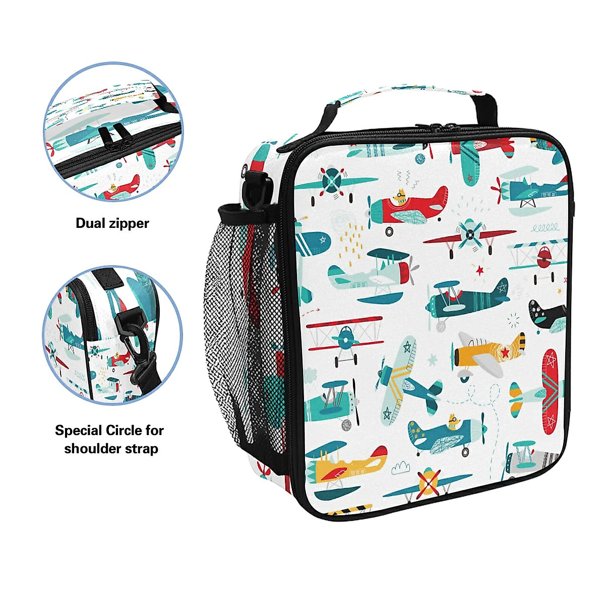 AUUXVA Lunch Bag Airplane Insulated Lunch Box Ice Cooler Tote Bag Handbag Lunchbox Shoulder Strap for Boys Girls Women Men