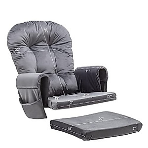 Paddie Glider Rocker Replacement Cushions with Storage Velvet Washable Non Slip for Glider Rocking Chair, 5PCS, Dark Grey