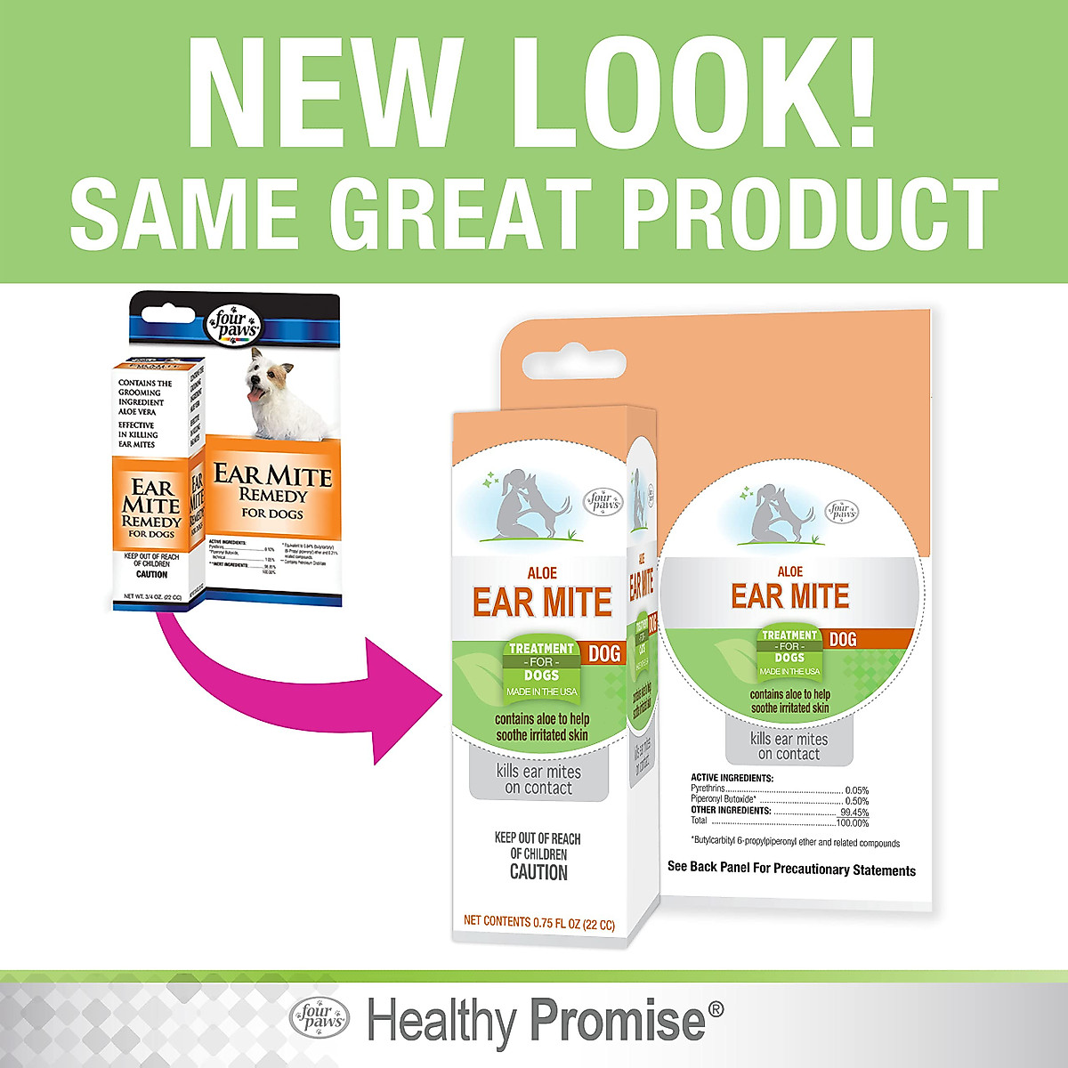 Four Paws Healthy Promise Aloe Ear Mite Treatment for Dogs Ear Mite Remedy 0.75 Fl. Ounces