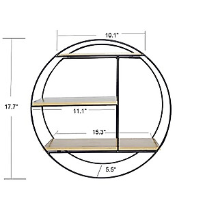 DEMSFIA Round Wall Floating Shelves, Circle Shelf 3 Tier Made from Metal and Bamboo, Decorative Wall Shelves, Super Easy Install, Black