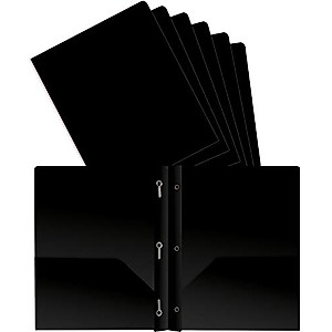 Better Office Products Black Plastic 2 Pocket Folders with Prongs, Heavyweight, Letter Size Poly Folders, 24 Pack, with 3 Metal Prongs Fastener Clips, Black