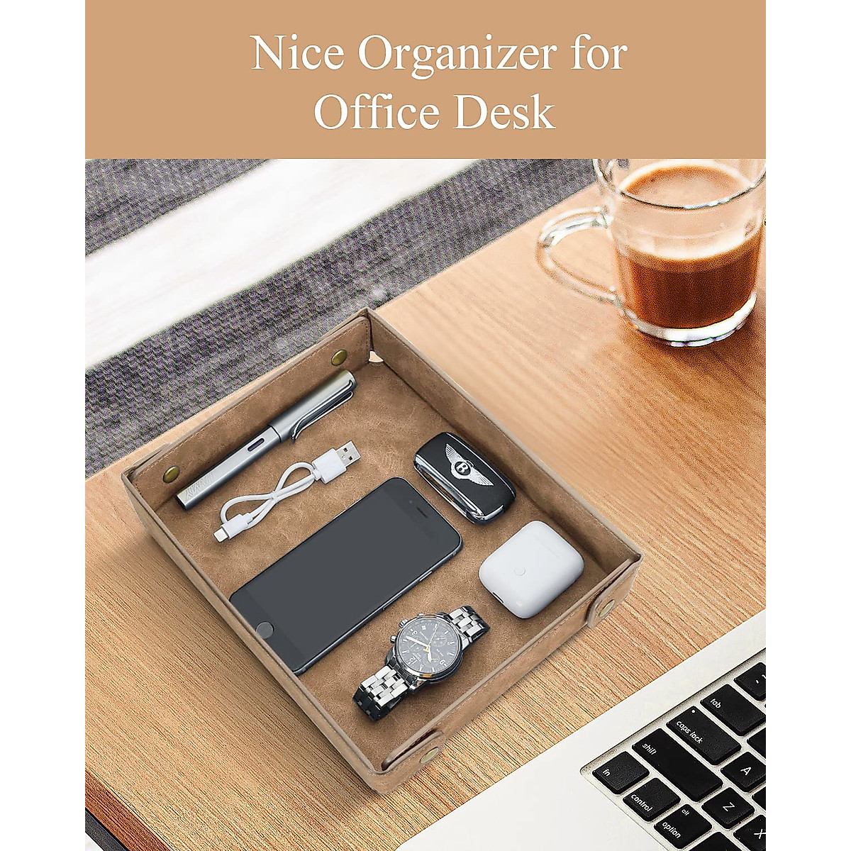 CASIRENA Father's Day Gifts Faux Leather Valet Tray Organizer for Men - Catch-All Tray for Entryway Table Key, Wallet, Watch, Coin Change, Phone, Dresser EDC Dump Jewelry, Bedside Nightstand Desk-top