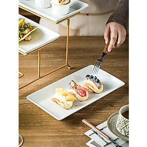 Cormomu 3 Tier Serving Tray, Tiered Serving Stand Display Set for Entertraining Dessert Table Serving Tray with Stand, White Ceramic Banquet Serving Platters for Party, 12 Inches (Gold)