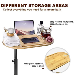KOBSAINF Sofa Tray Table for Couch Arm - Side Table Tray for Small Spaces, Bamboo Height Adjustable Table for Bed or Chair with Phone & Tablet Slots, TV Tray Table for Living Room, Bedroom