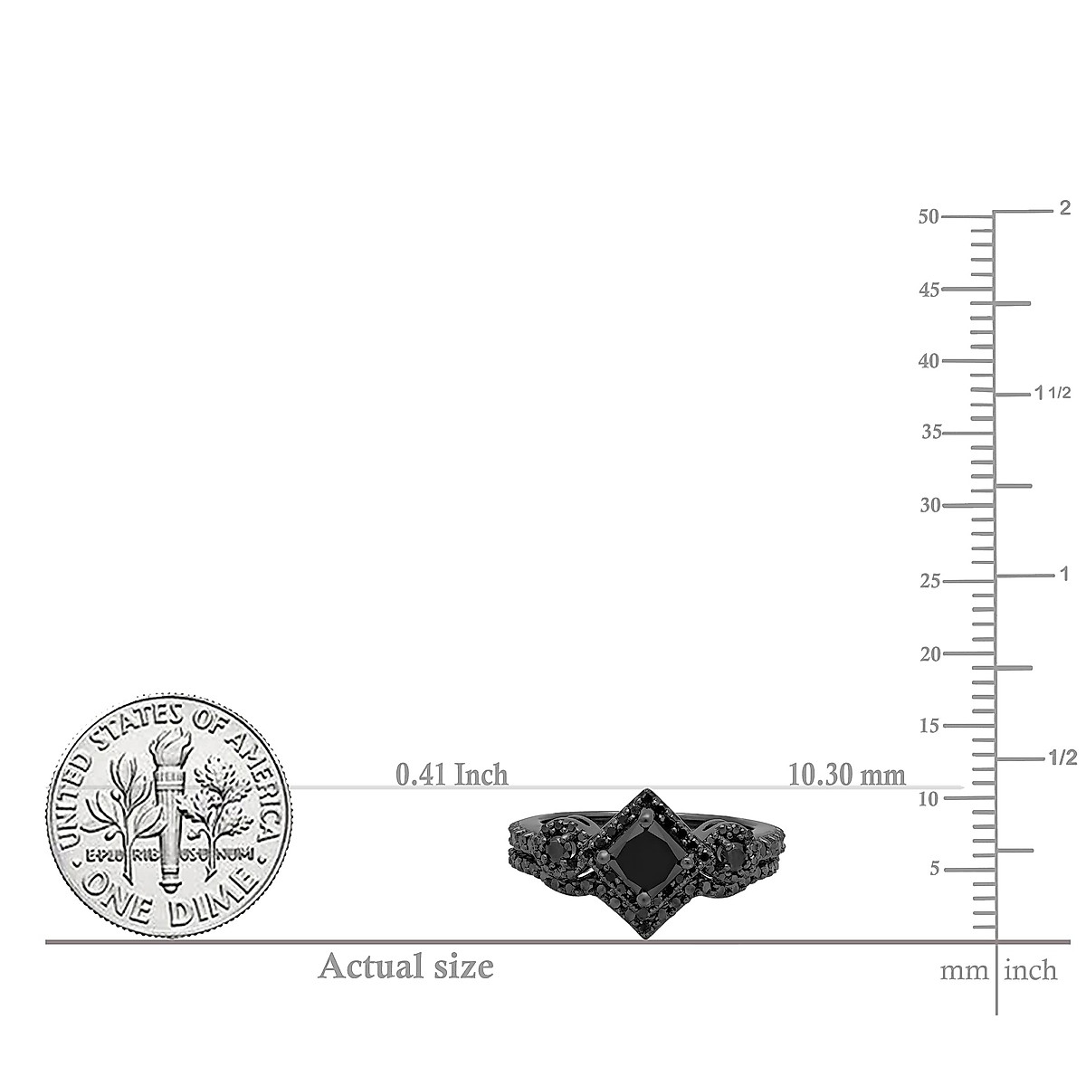 Dazzlingrock Collection 2.10 ctw Princess & Round Black Diamond Chevron Ring Set for Women in Black Plated Sterling Silver, Size 9.5