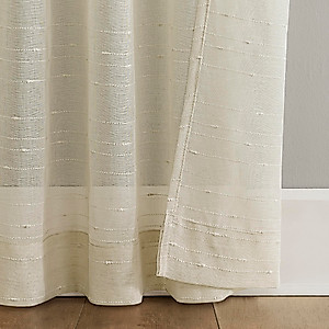 No. 918 Claudia 2-pack Slub Stripe Linen Texture Rope Tab Semi-Sheer Tie Top Curtain Panel Pair, 50" x 84", Natural Beige