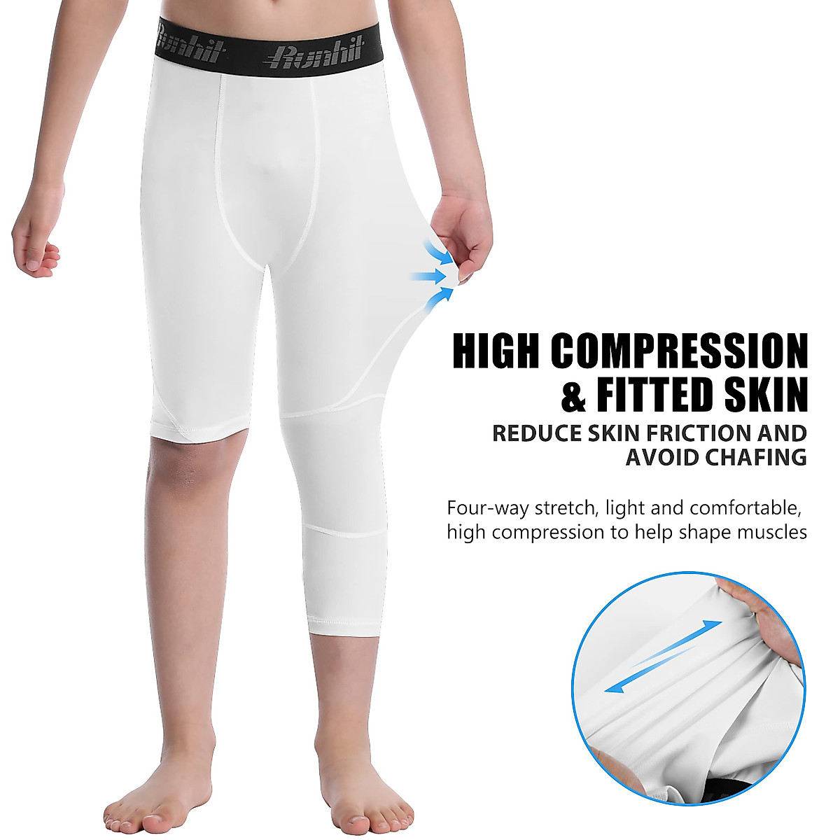 Runhit 2 Pack Boys Youth Compression Pants - Quick Dry Sports Leggings Tights Basketball Football Base Layer