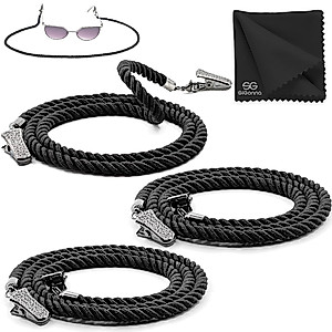 SIGONNA Glasses Strap String Holder Cord - Terylene Eyeglasses Strap Holders - Eye Glasses Accessory Chain - Eyeglass Chains for Women Men - Glasses Lanyard Around Neck - 3 Pcs (Black)