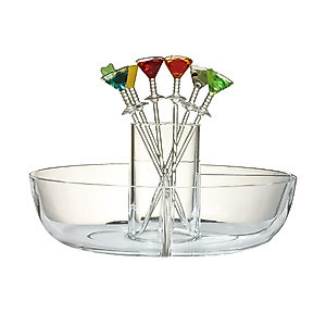 PRODYNE Happy Hour Garnish Server with Colorful Acrylic Martini Picks (Set of 6) MM-7-C