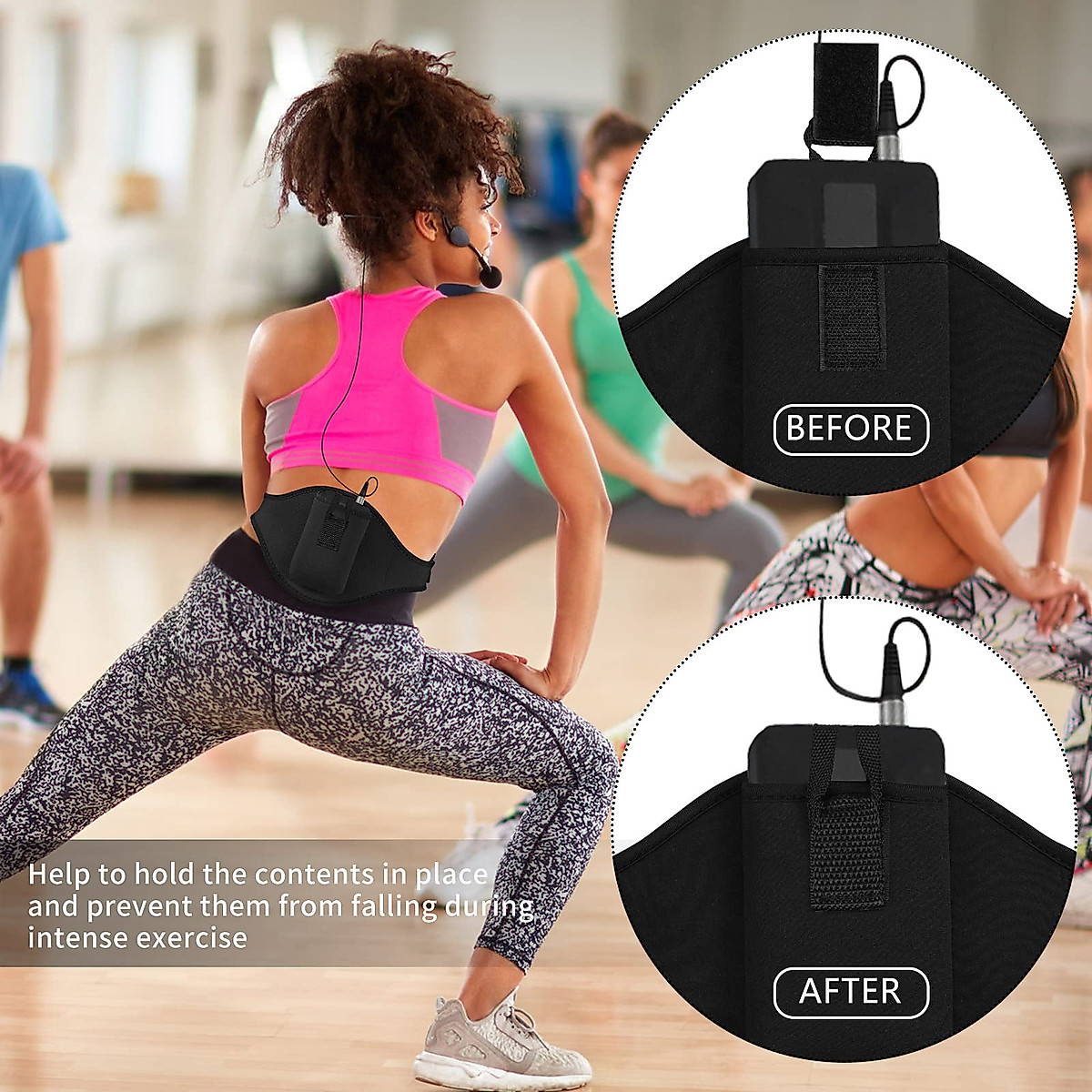 Jexine Mic Belt Pack Wireless Microphone Belt with Anti Dropping Strap, Neoprene Microphone Holder Sweat Absorbent Belt Waistband Bag for Vertical Mic Fitness Instructor Speaker Theatre (8 Pack)