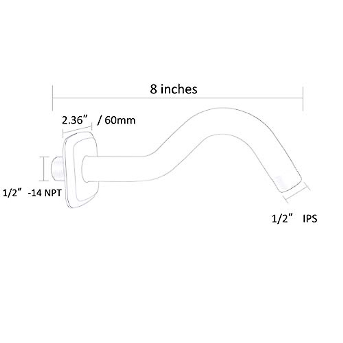 TRUSTMI Curved Shower Arm with Flange, 8-inch S-Shape Stainless Steel Top Shower Head Extension Replacement, Wall Mounted, Matte Black