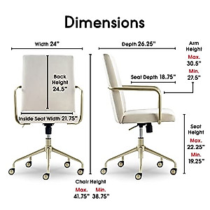 Elle Decor Giselle Modern Home Office Desk Chair, High Back Adjustable Computer Chair with Gold Arms, Base and Wheels, Velvet Fabric, Cream