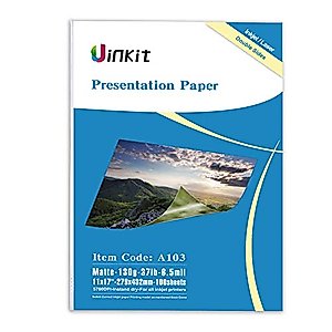 Uinkit 100 sheets Presentation Paper Matte 11x17 Double Sided 35 lb Photo 11 x 17 2 Sides Brochure Photos Picture Poster Playbill Flyer 6.5 Mil Double-Sided for laser and Inkjet Printers
