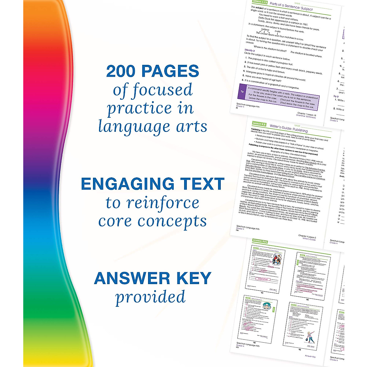 Spectrum Language Arts Grade 4, Ages 9 to 10, 4th Grade Language Arts Workbook, Vocabulary, Sentence Types, Parts of Speech, Writing Practice, and Grammar Workbook - 200 Pages (Volume 14)