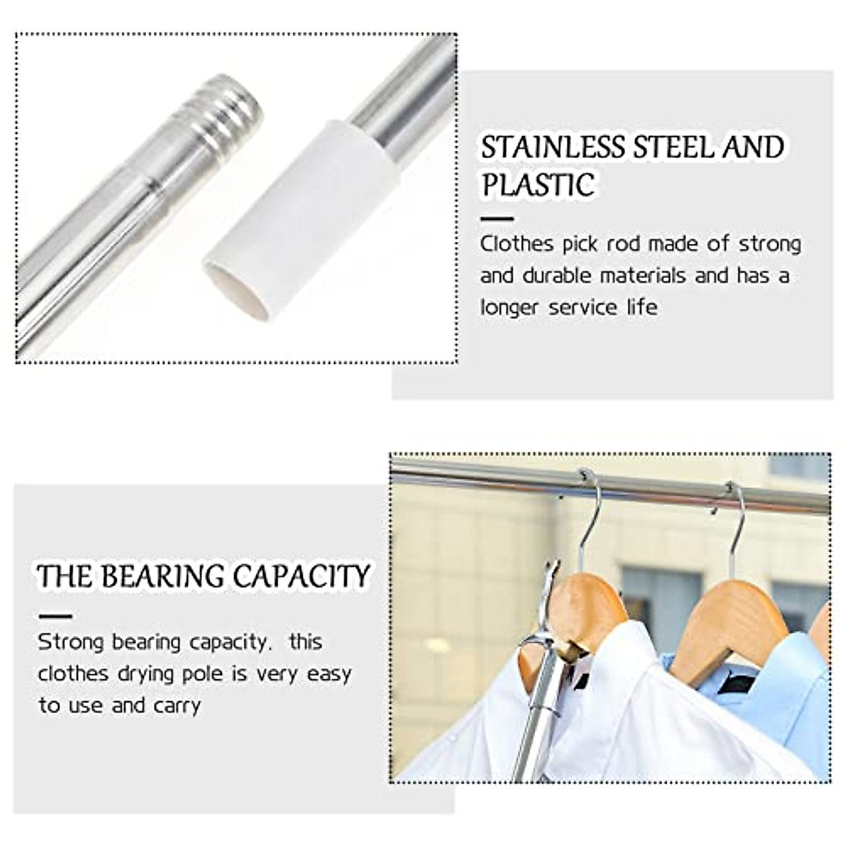 Cabilock Long Reach Pole Closet Pole with Utility Hooks Wardrobe Hook Pole Splicing Pole Hook Balcony Clothing Garment Pole Hook for Clothesline Closet Hanger