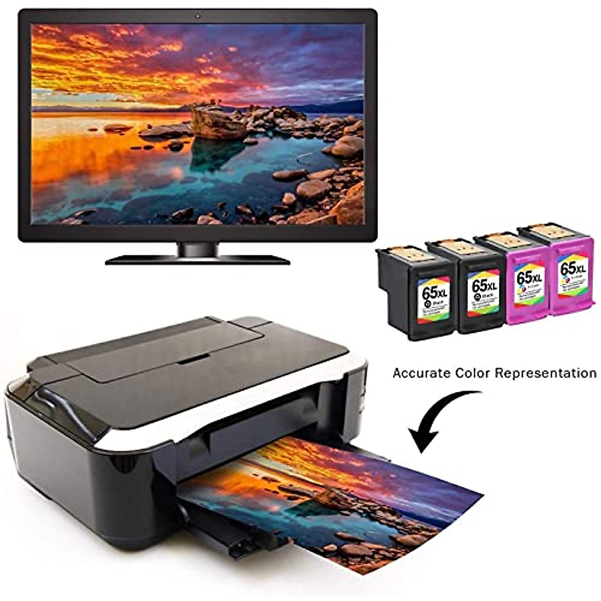 Limeink 4 Remanufactured Ink Cartridge Replacement for 65XL 65 XL High Yield for HP DeskJet 2600 2622 2652 2655 3700 3720 3722 3752 3755 Envy 5000 5052 5055 Printer AMP 100 Black and Color Combo Pack