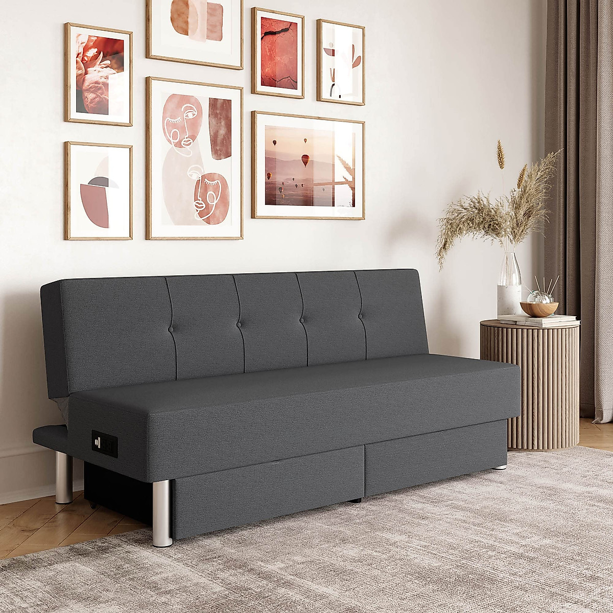 Serta Walton Convertible Sofa Sleeper Microfiber, Charcoal