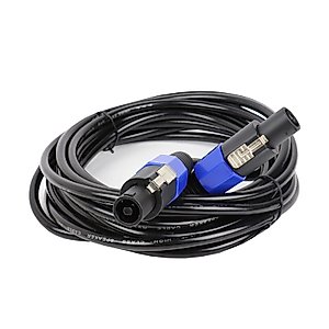 HBU 1 Pack 20 Feet Speakon to Speakon Cable - Pack of 1 20ft. Studio Stage NL4FC Type Speak-On Male to Male Connection Wire - Live House PA DJ Loudspeaker Amplifier Audio Locking Wiring 16 AWG