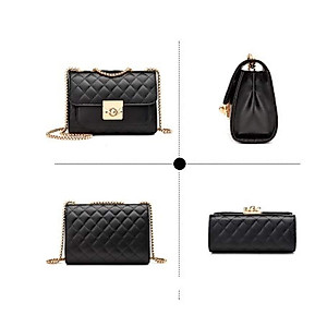 Hanbella Crossbody Purse for Women - Cute Quilted Leather Shoulder Bag with Gold Chain Strap for Teen Girls - Womens Clutch