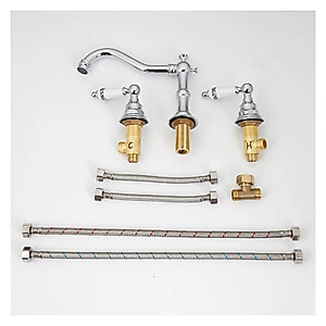 MISSCELL Chrome Brass Bathroom Faucet Hot & Cold Bathtub Mixer Faucet Deck Mounted Wash Basin Sink Faucet Ceramic Handles ，Faucet, LL-662