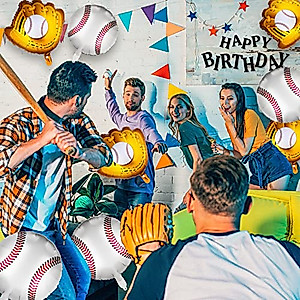 8 Pieces Baseball Balloons, Baseball Party Decorations 18 Inch Foil Mylar Baseball Glove Balloons Baseball Themed Birthday Party Supplies Decorations for Boys Girls Birthdays Party