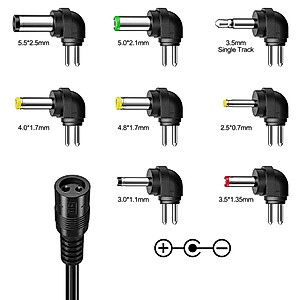 SoulBay Universal Power Supply AC to DC 3V 4.5V 5V 6V 7.5V 9V 12V Multi Voltage Power Adapter with 8 Plugs for Center Negative(-) Tip Negative Effects Pedals Keyboards Instrument - 2A Max