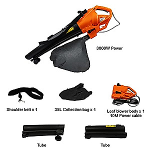 Leaf Blower,Leaf Vacuum 3 in 1 Blowers for Lawn Care Electric Leaf Blower 3000W with 35L Collection Bag, Holywarm Leaf mulcher 10:1 Shedding Ratio 10m Cable