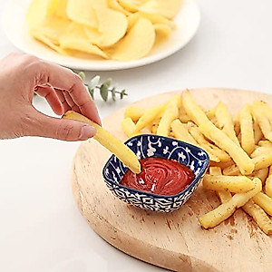 Selamica Ceramic 2.6 OZ Square Dipping Bowl Set, Soy Sauce Dish 3 inch Small Bowls for Ketchup Condiments Side Dish BBQ, Ramekins Oven safe, Stackable, Set of 6, Vintage Blue