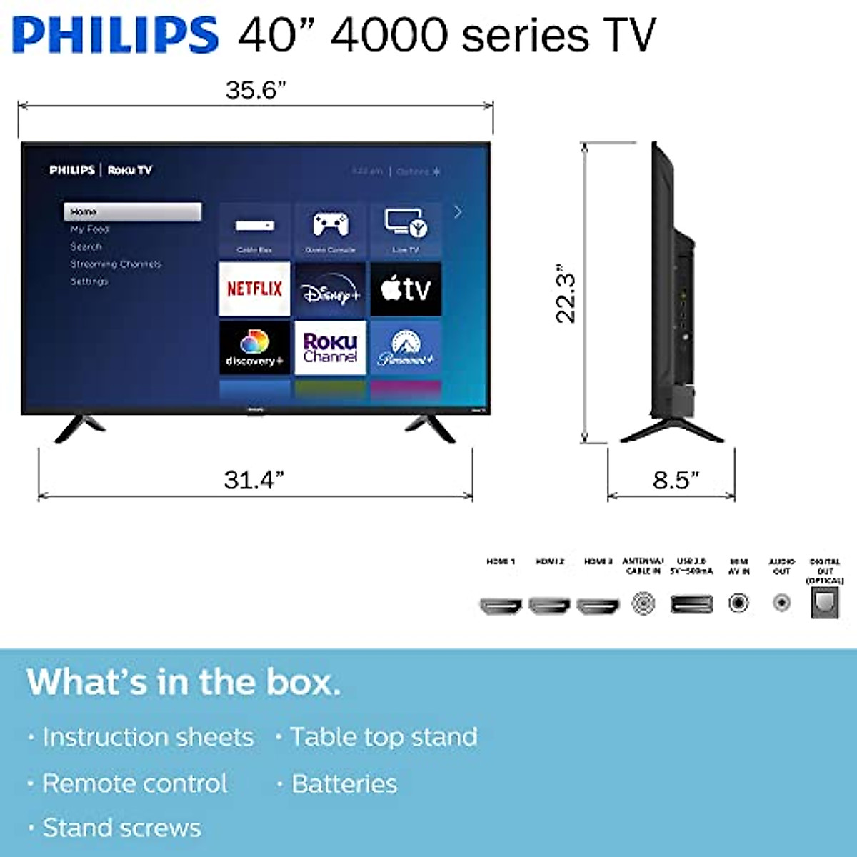 PHILIPS 40-Inch 1080p FHD LED Roku Smart TV with Voice Control App, Airplay, Screen Casting, & 300+ Free Streaming Channels