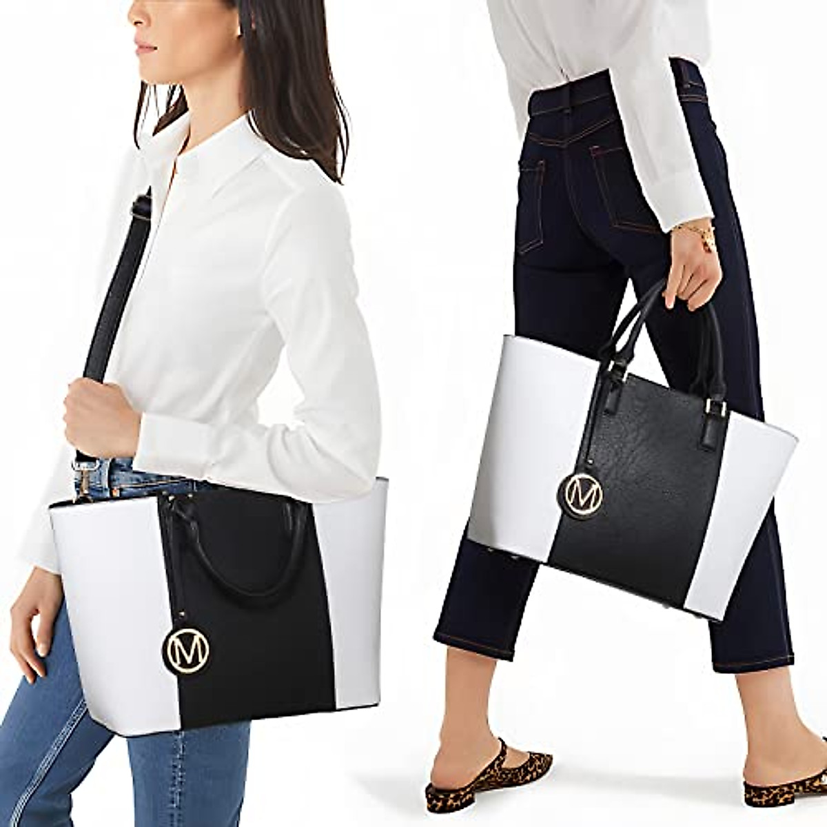 MARCO M KELLY Women Two Tone Handbags (Black/White)