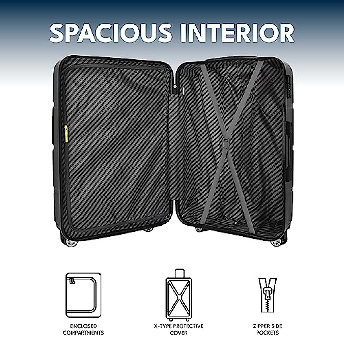 SAS Travel Noon East Luggage Sets, Set of 3 pieces of Suitcases With Wheels, Traveling Essentials, Spinner Wheels, Lock, Hard Case, With Carry On Luggage and Large Suitcase Included, Travel Must Haves