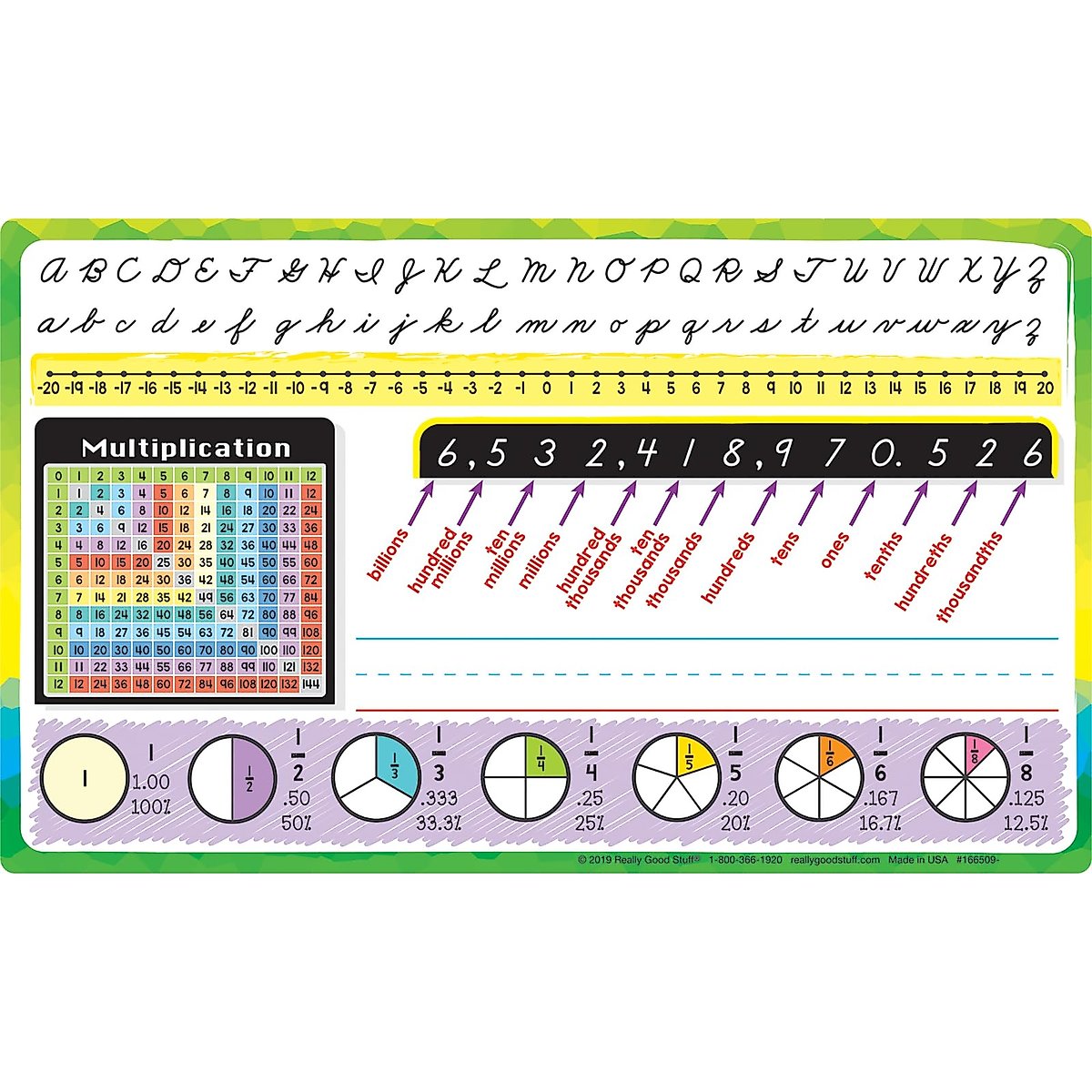 Really Good Stuff 24PK Intermediate Self-Adhesive Vinyl On-The-Go Reference Nameplate with Cursive & Math Skills-Traditional Manuscript Name Tags