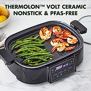 GreenPan Stainless Steel 8-in-1 Skillet Grill & Slow Cooker, Presets to Saute Steam Stir-Fry and Cook Rice, Healthy Ceramic Nonstick and Dishwasher Safe Parts, Easy-to-use LED Display