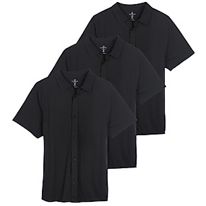 3-Pack: Mens Short Sleeve Button Down Shirt Casual Dress Shirts Men Up Linen Collared Slim Fit Wrinkle Free Work Business Formal Tops Clothes Clothing Outfits Summer Stylish Oxford Cotton - Set 1, L
