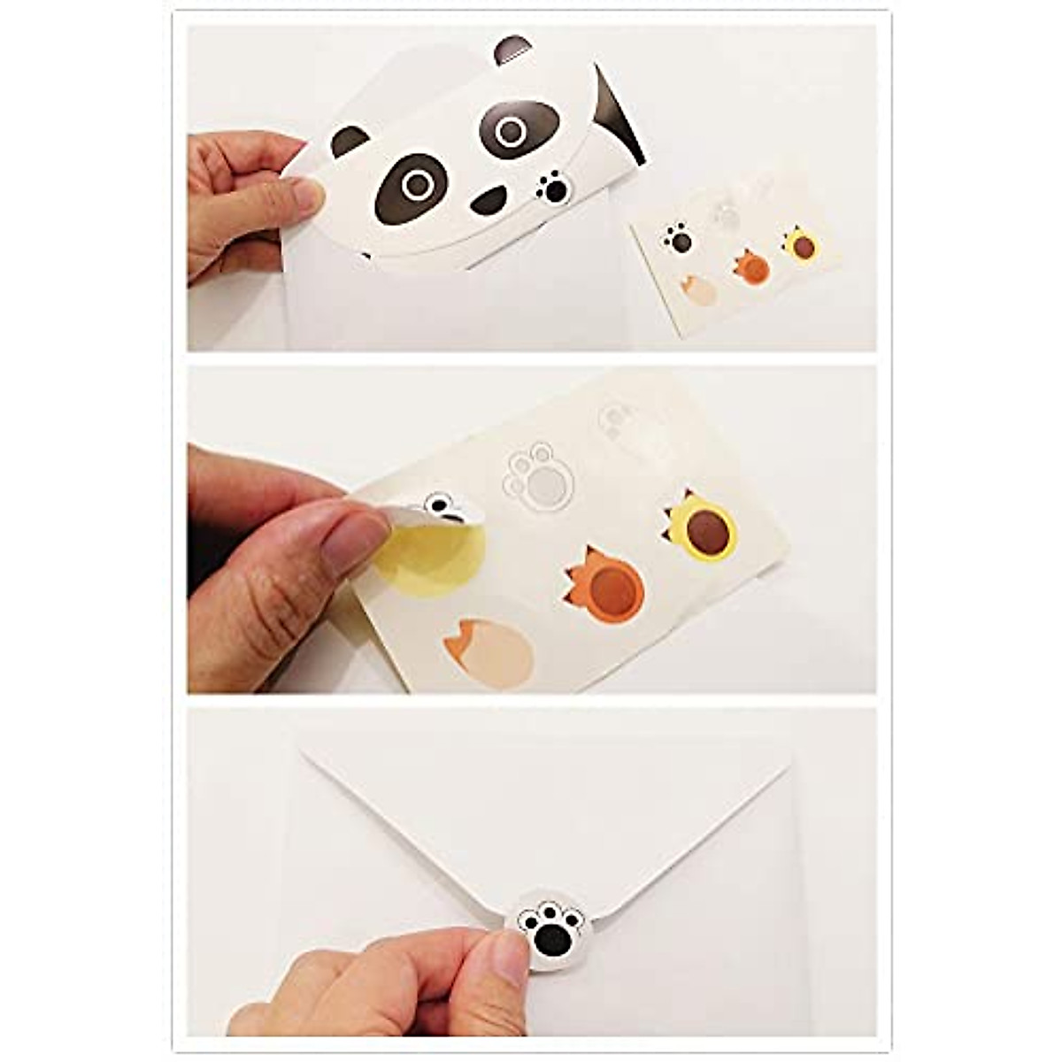 JINSRAY Cute Lovely Animal Cartoon Letter Writing Stationery Paper, Greeting Card, Thank You Card, 12pcs with Envelopes and Animal Stickers，Size 6.3" X 8.3" Paper, – Panda Bear Fox Leopard Pig Rabbit