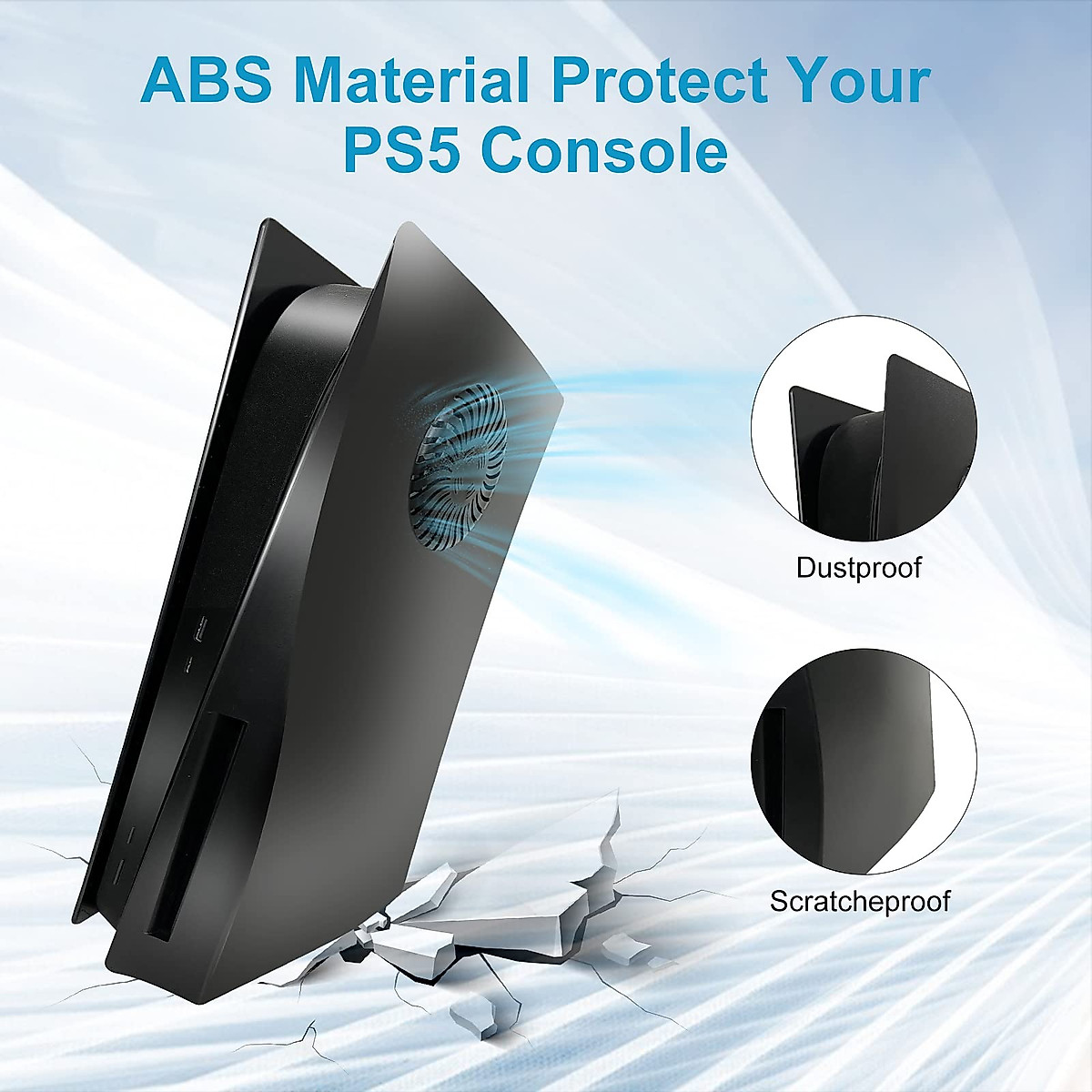 BFUNCO PS5 Console Faceplates, with Fan Vent for Playstation5 Disc Edition,ABS Anti-Scratch Dust-Proof Protective Shell,Replacement Cover Accessories for PS5 Console, with 2*Handle Cover(Black)