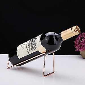 CdyBox Creative Metal Red Wine Rack Single Wine Bottle Holder Rack Display for Home Living Room Wine Rack (Rose-Gold)