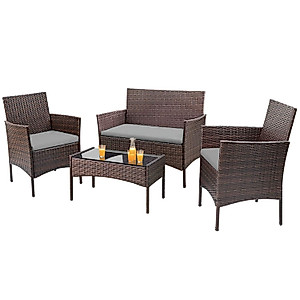 Homall 4 Pieces Patio Rattan Chair Wicker, Outdoor Indoor Use Backyard Porch Garden Poolside Balcony Furniture Sets (Grey)
